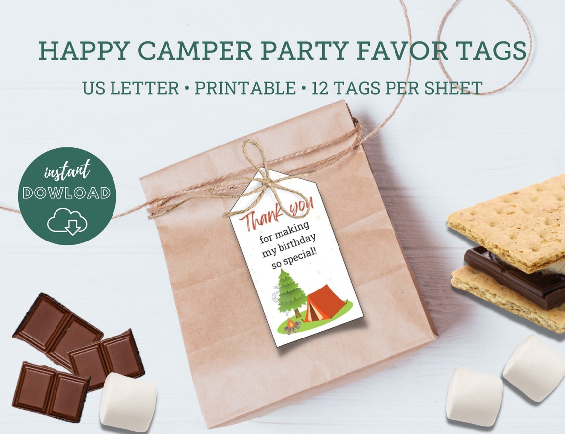 One Happy Camper Birthday Party Favor Thank You Tags Camping - Etsy