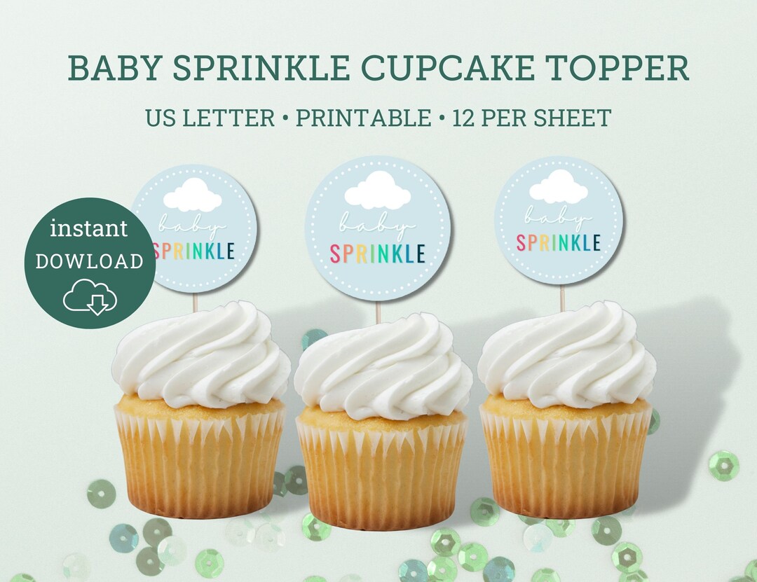 Baby Sprinkle Cupcake Toppers, Baby Shower Printable, Rain Umbrella ...