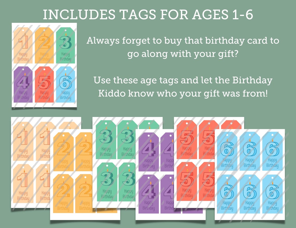 Colorful Birthday Gift Tags by Age Kids Birthday Party - Etsy