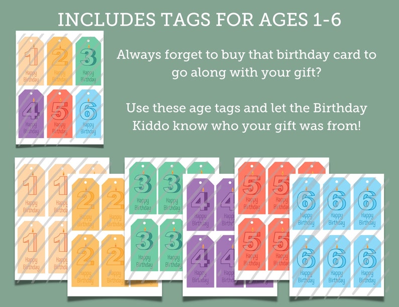Colorful Birthday Gift Tags by Age Kids Birthday Party - Etsy