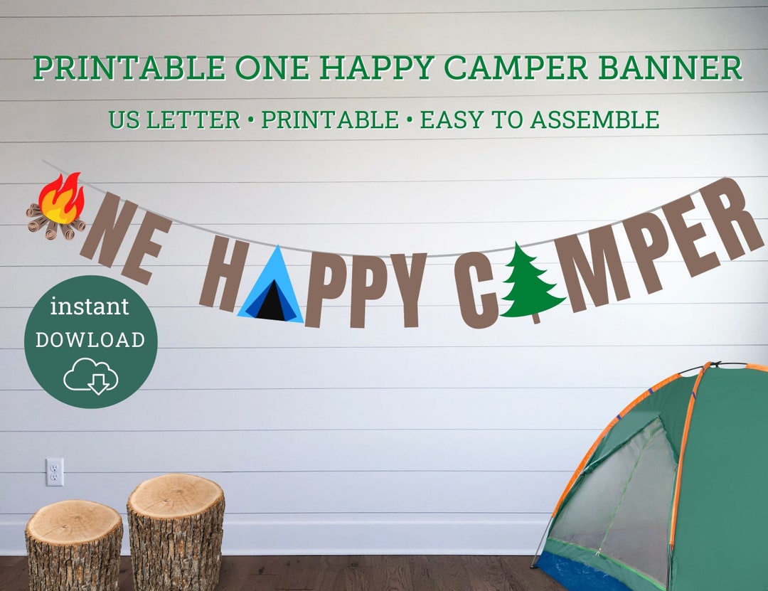 One Happy Camper Birthday Banner, Camping Theme (digital Download) - Etsy