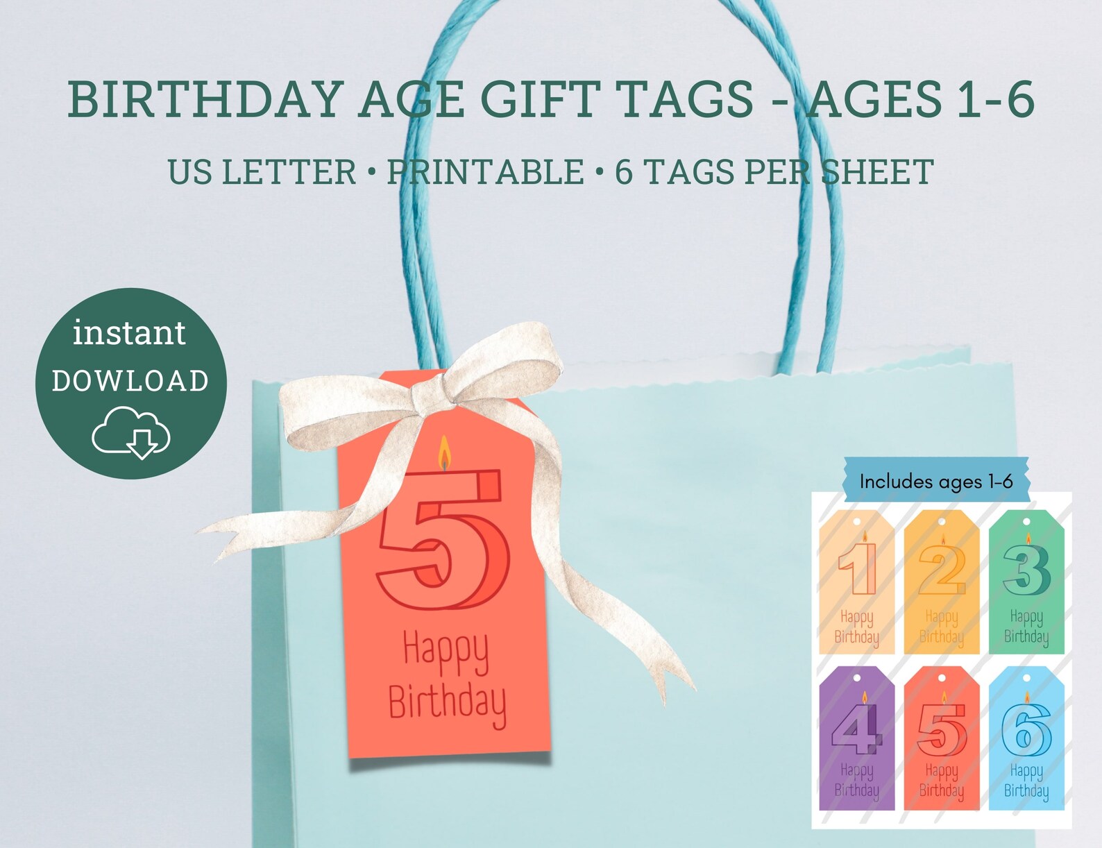 Colorful Birthday Gift Tags by Age Kids Birthday Party - Etsy
