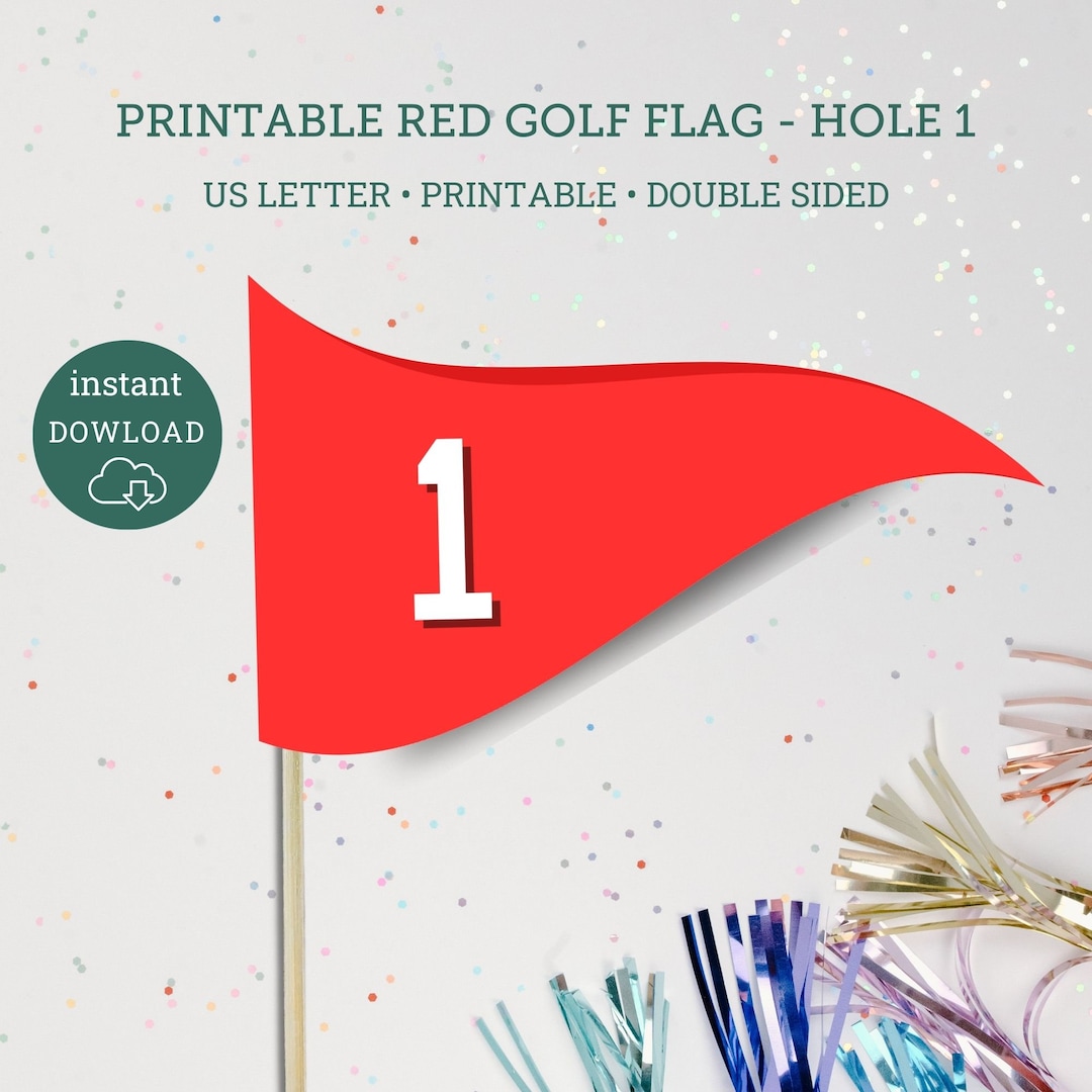 Printable Red Golf Flag Hole 1, Golfing Party, First Golf Party, Golf ...