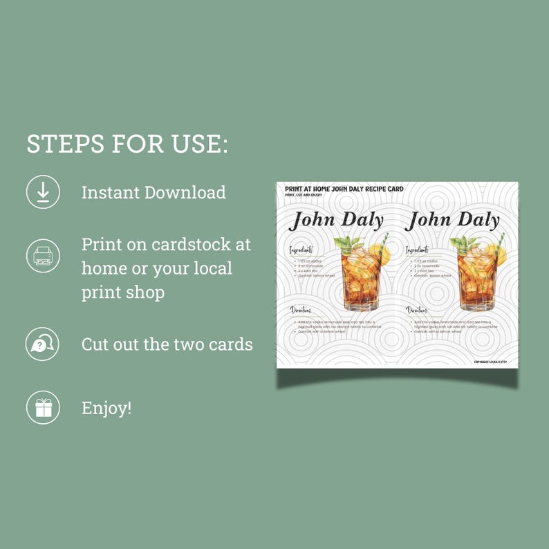 John Daly Cocktail Recipe Card, Golf Theme (digital Download) - Etsy