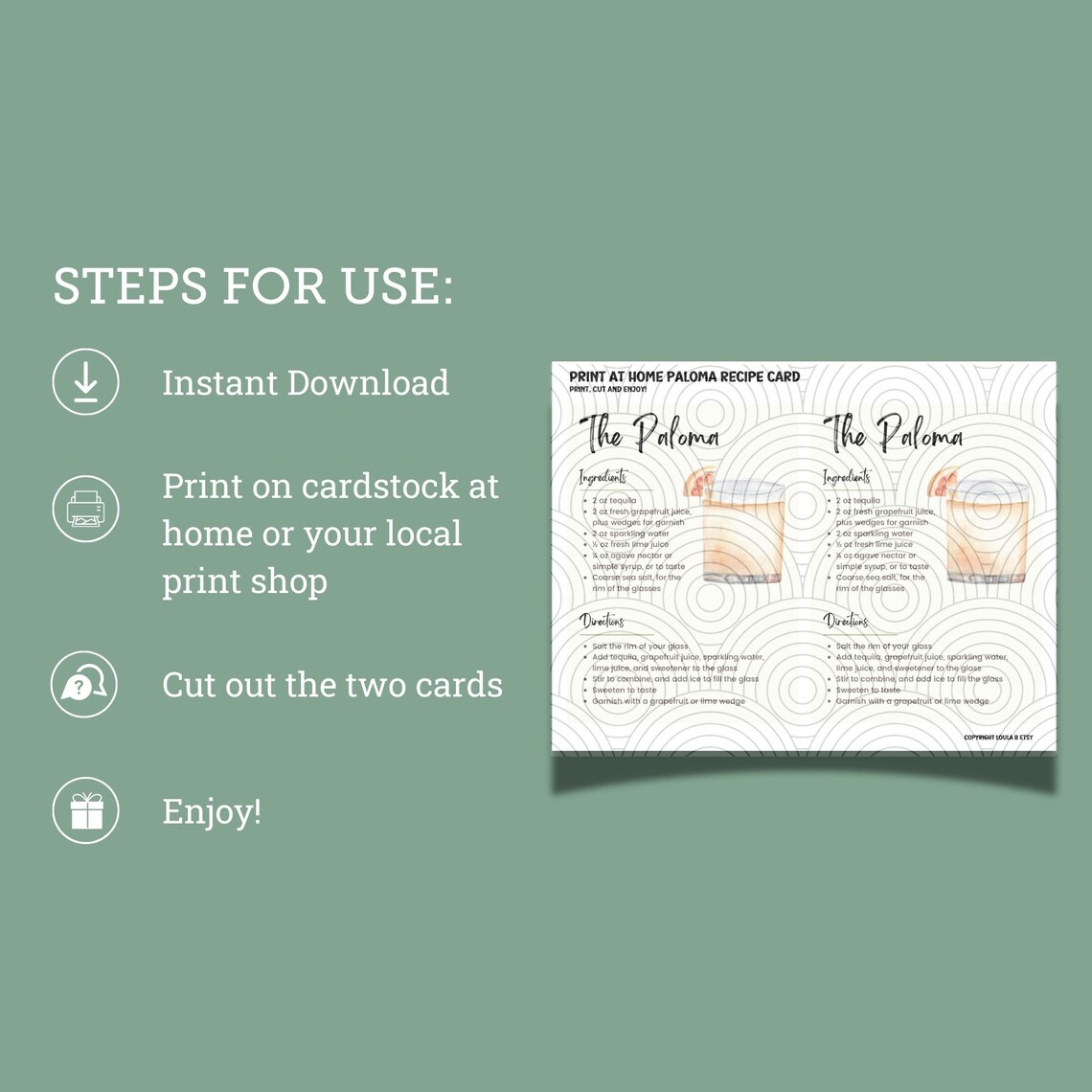 Paloma Cocktail Recipe Card, Tequila Grapefruit (digital Download) - Etsy