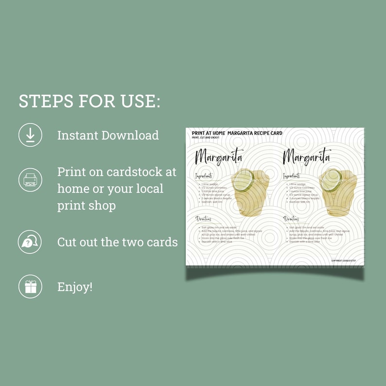 Margarita Printable Recipe Card, - Etsy
