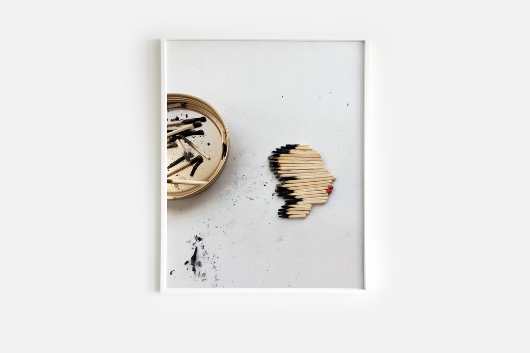 Matchstick Face Silhouette Alt Art Print | Girl on Fire | Paper Wall ...