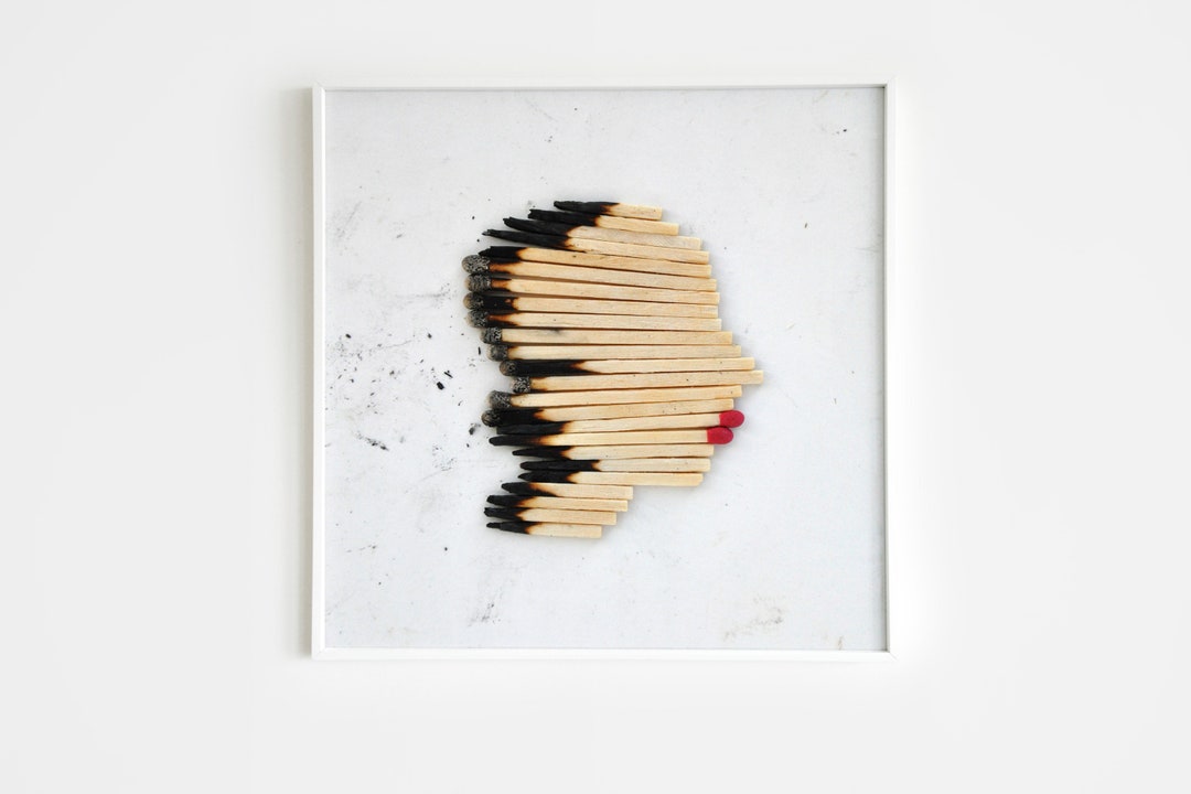 Matchstick Face Silhouette Art Print | Girl on Fire | Paper Wall Art ...
