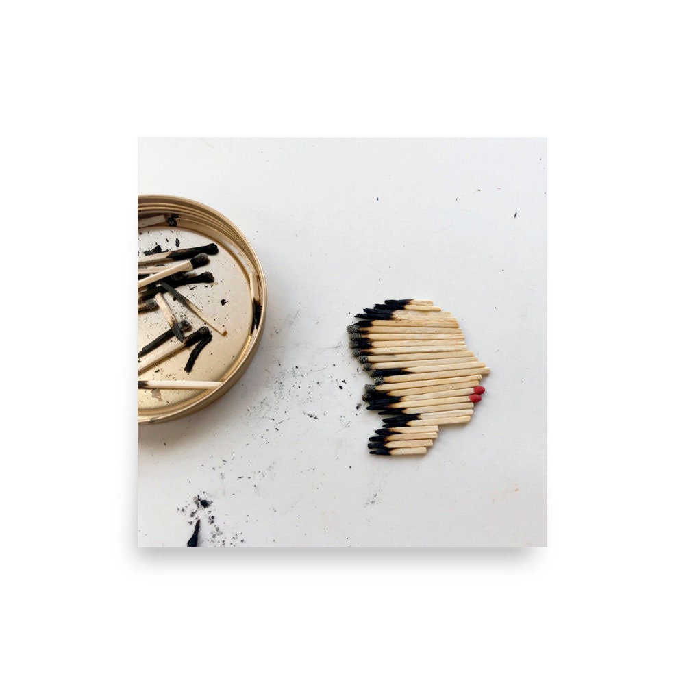 Matchstick Face Silhouette Alt Art Print | Girl on Fire | Paper Wall ...