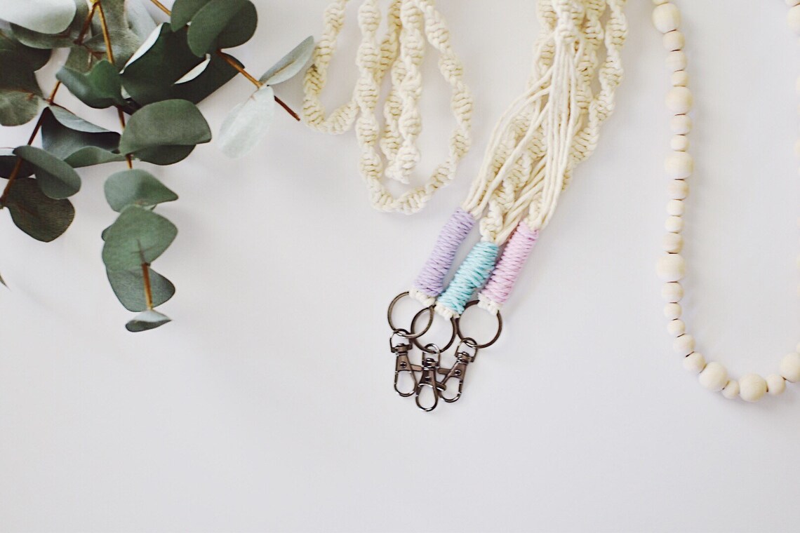 Macrame Key Lanyard Macrame Badge Holder Macrame Lanyard | Etsy