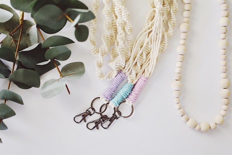 Macrame Key Lanyard Macrame Badge Holder Macrame Lanyard | Etsy