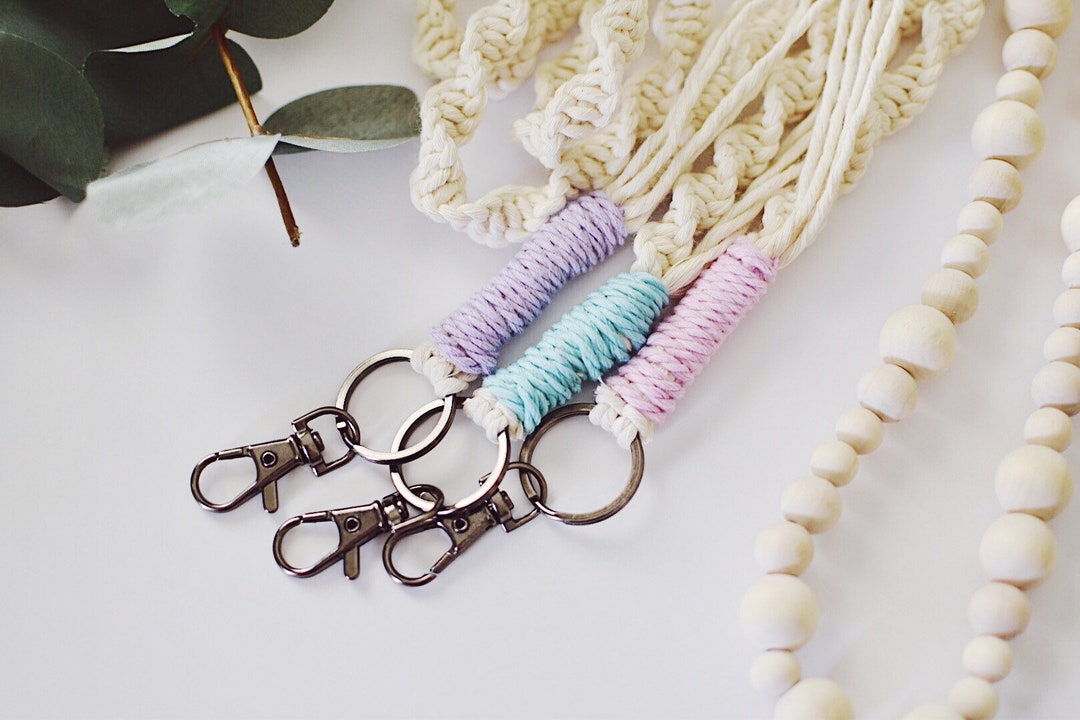 Macrame Key Lanyard Macrame Badge Holder Macrame Lanyard - Etsy