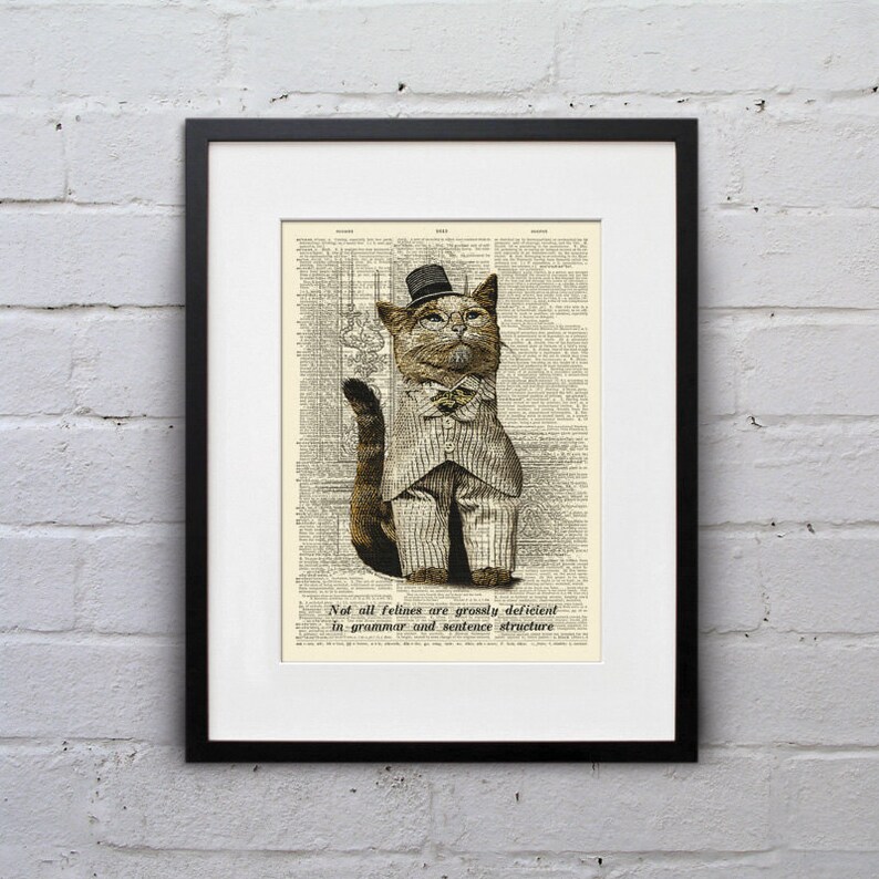 Proper Grammar Victorian Cat Dictionary Page Book Art Print - Etsy