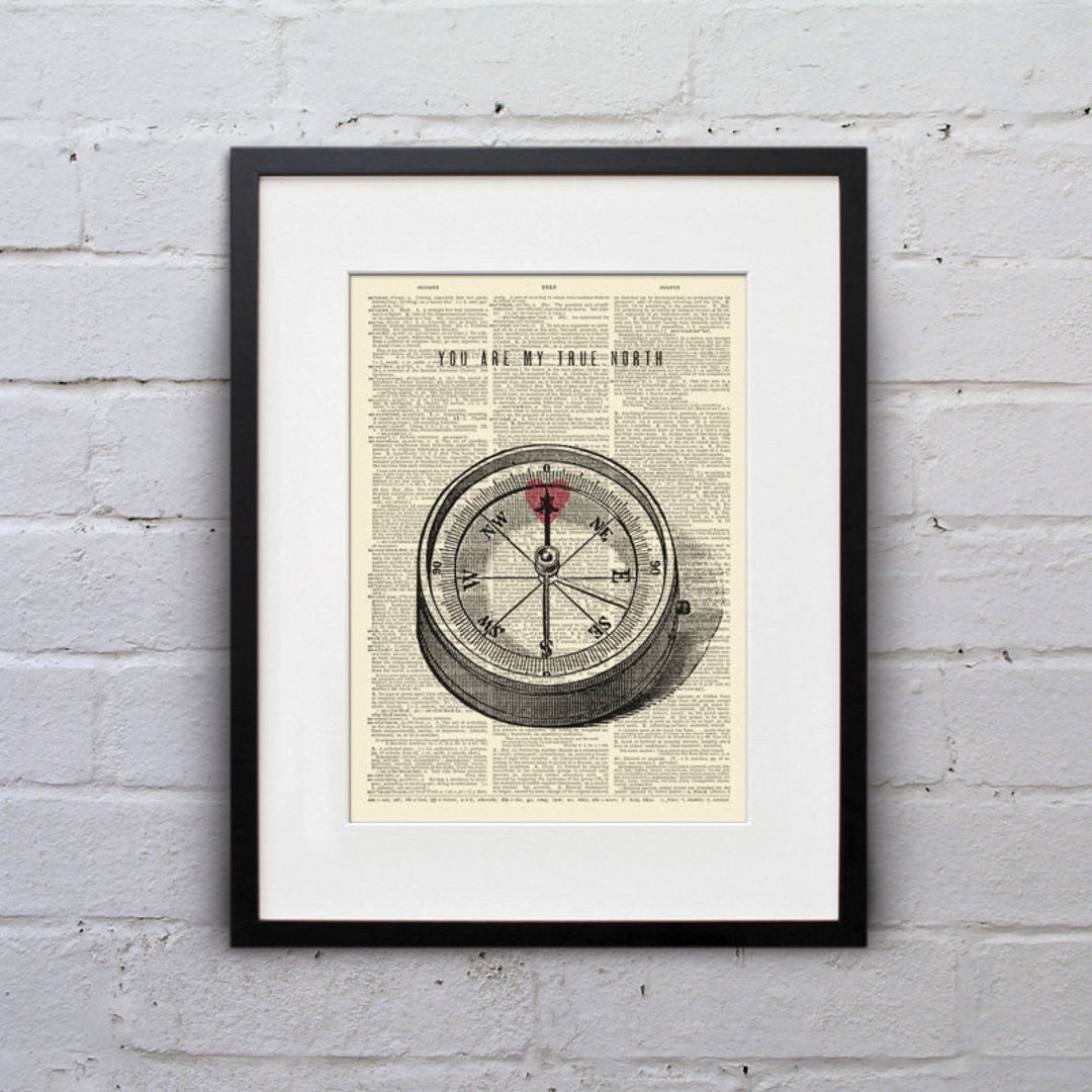 You're My True North - True Love Dictionary Page Book Art Print ...