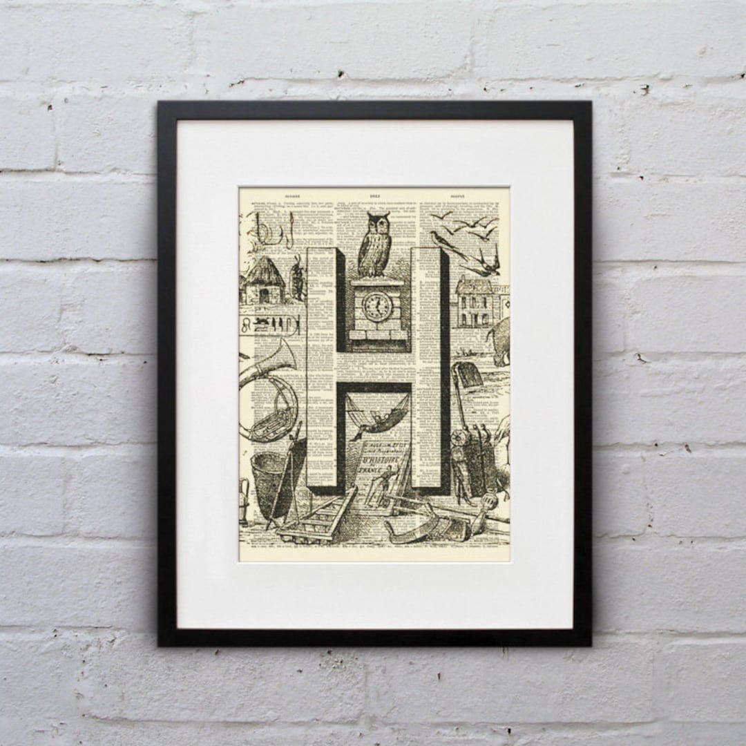 The Letter H Vintage French Alphabet - Shabby Chic Dictionary Page Book ...