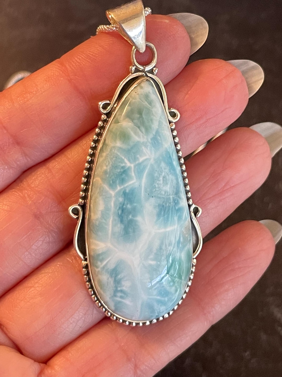Large High Grade Sterling Silver & Natural Larimar Blue Pendant ...