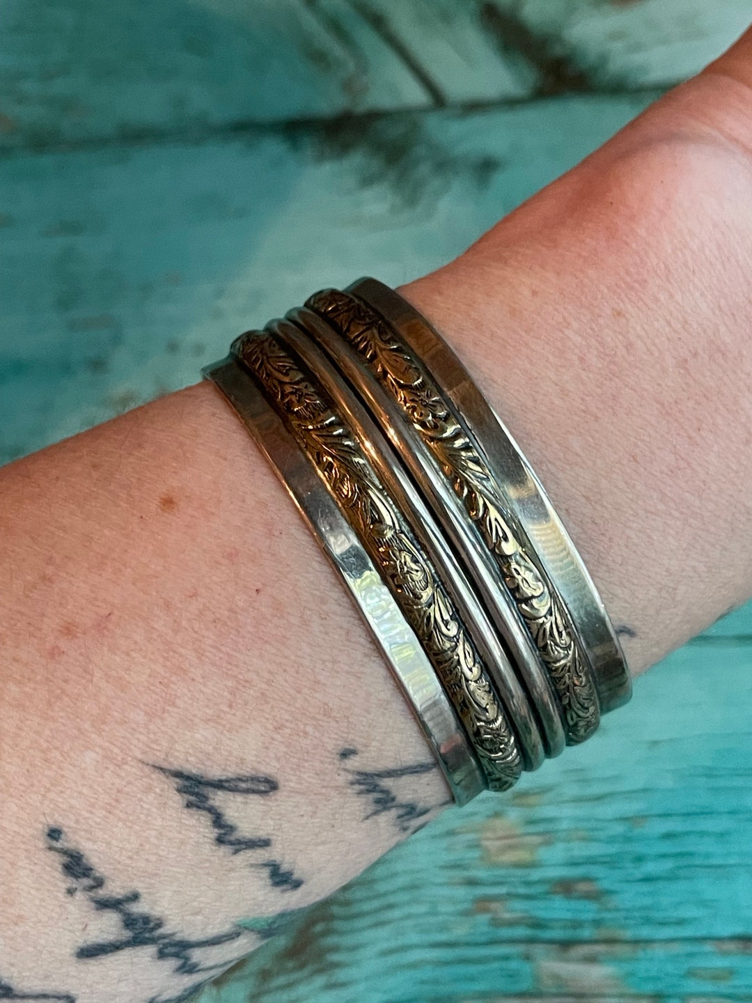 Vintage Mathews Sterling Silver Native American Two Tone Cuff Bracelet ...