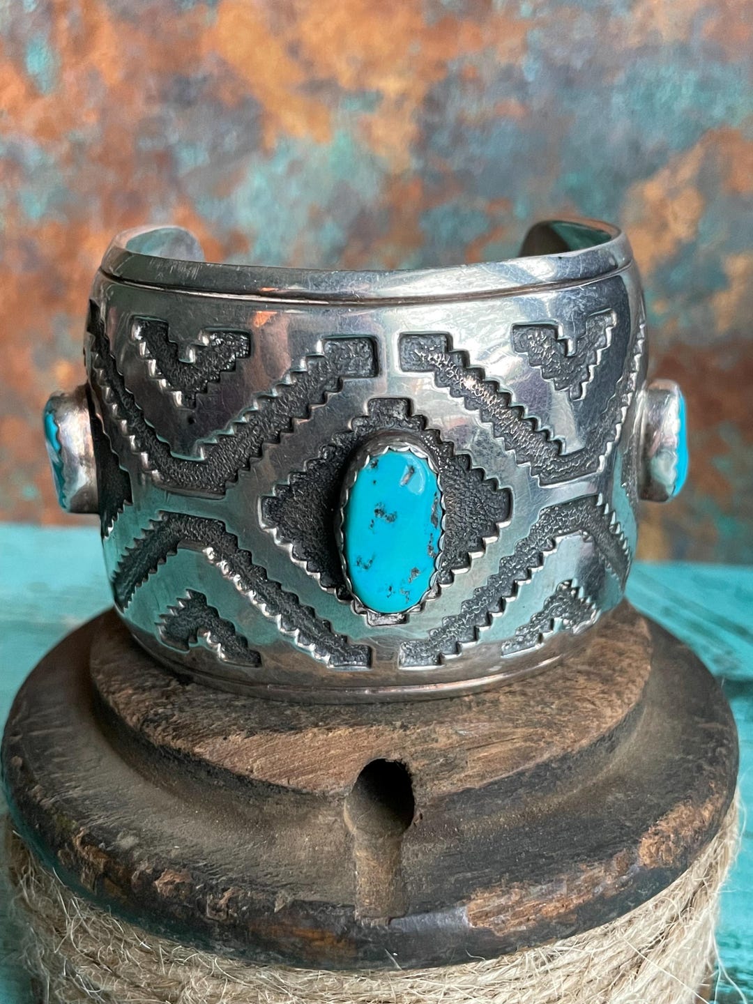 Heavy Ronnie Hurley Signed Handmade Navajo Sterling Silver and Kingman ...