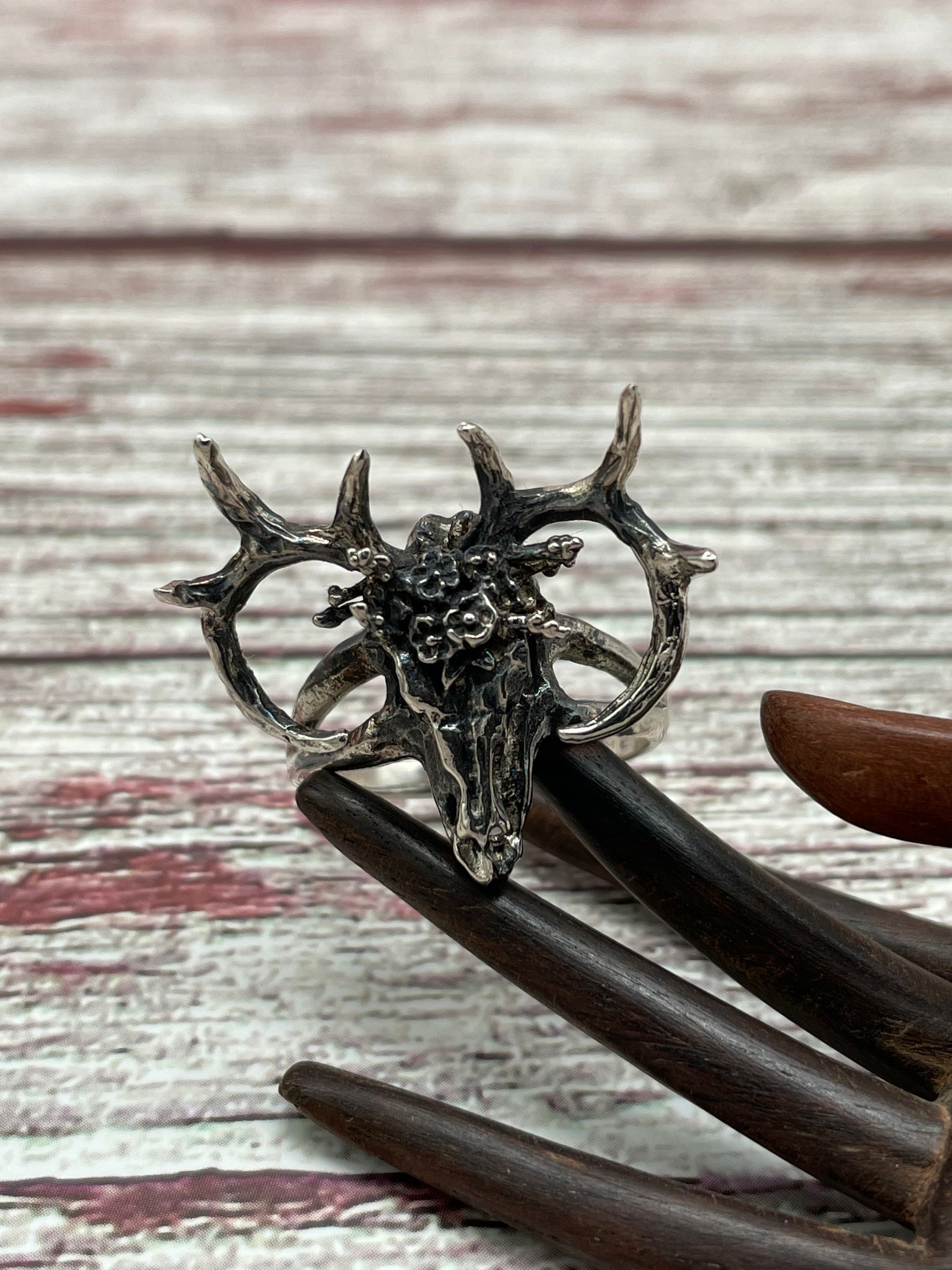 Awesome Sterling Silver Unisex Longhorn Deer With Flowers Stag - Etsy