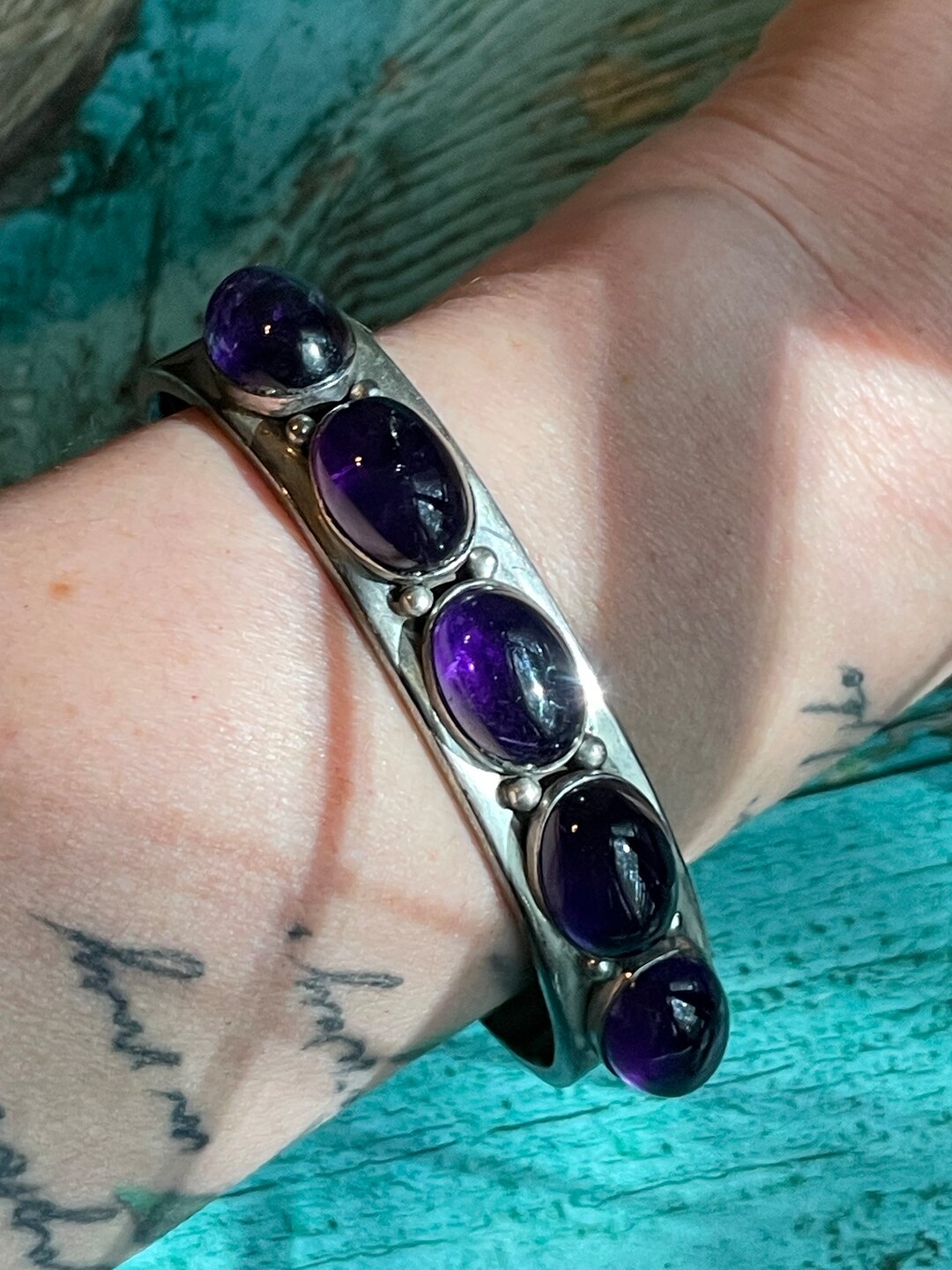 Beautiful Native American Signed Livingston Sterling Silver and Purple ...