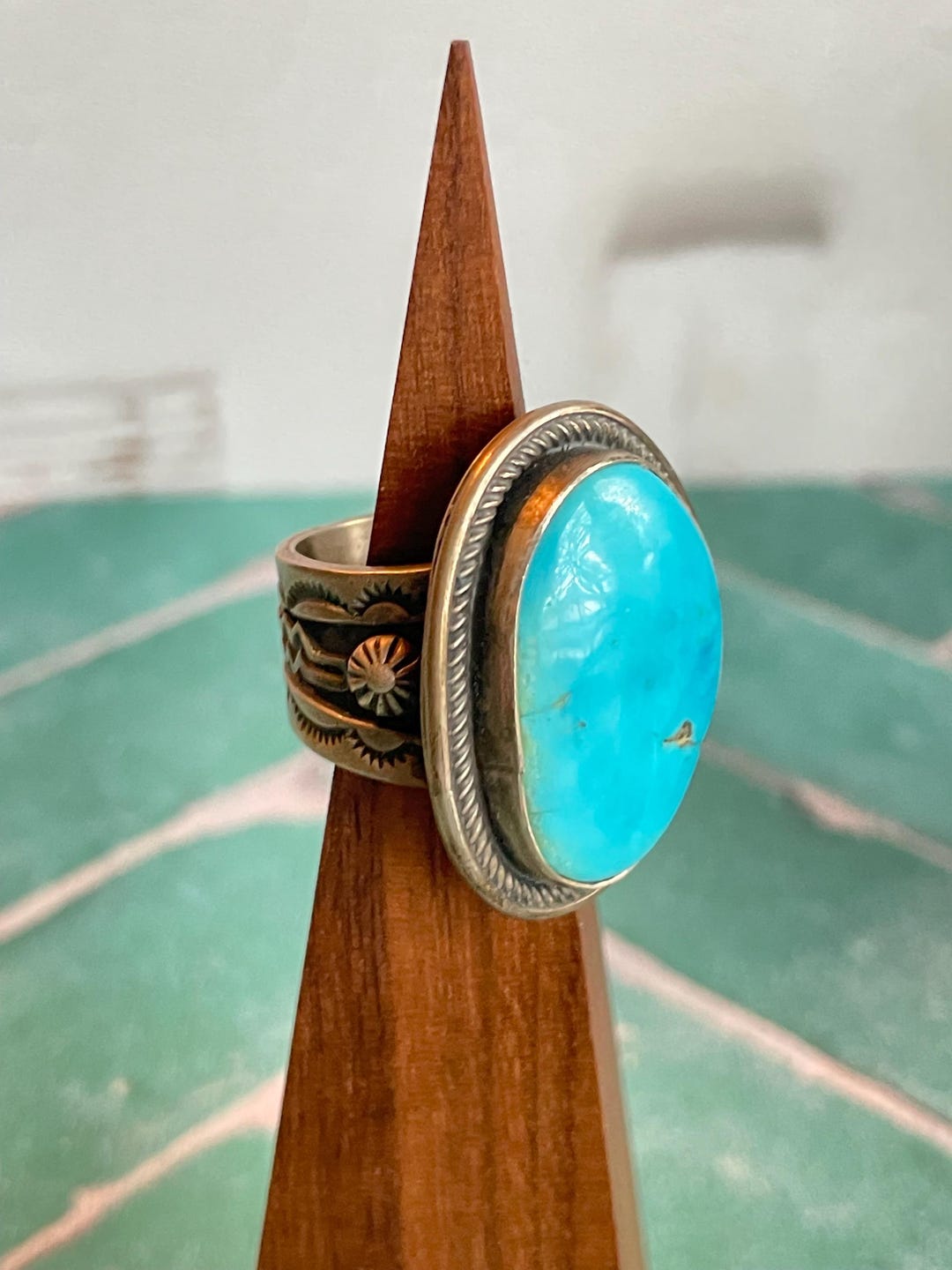 Huge Native American Ronald Tom Sterling Silver & Blue Turquoise Ring ...