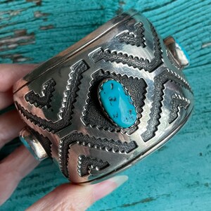 Heavy Ronnie Hurley Signed Handmade Navajo Sterling Silver and Kingman ...