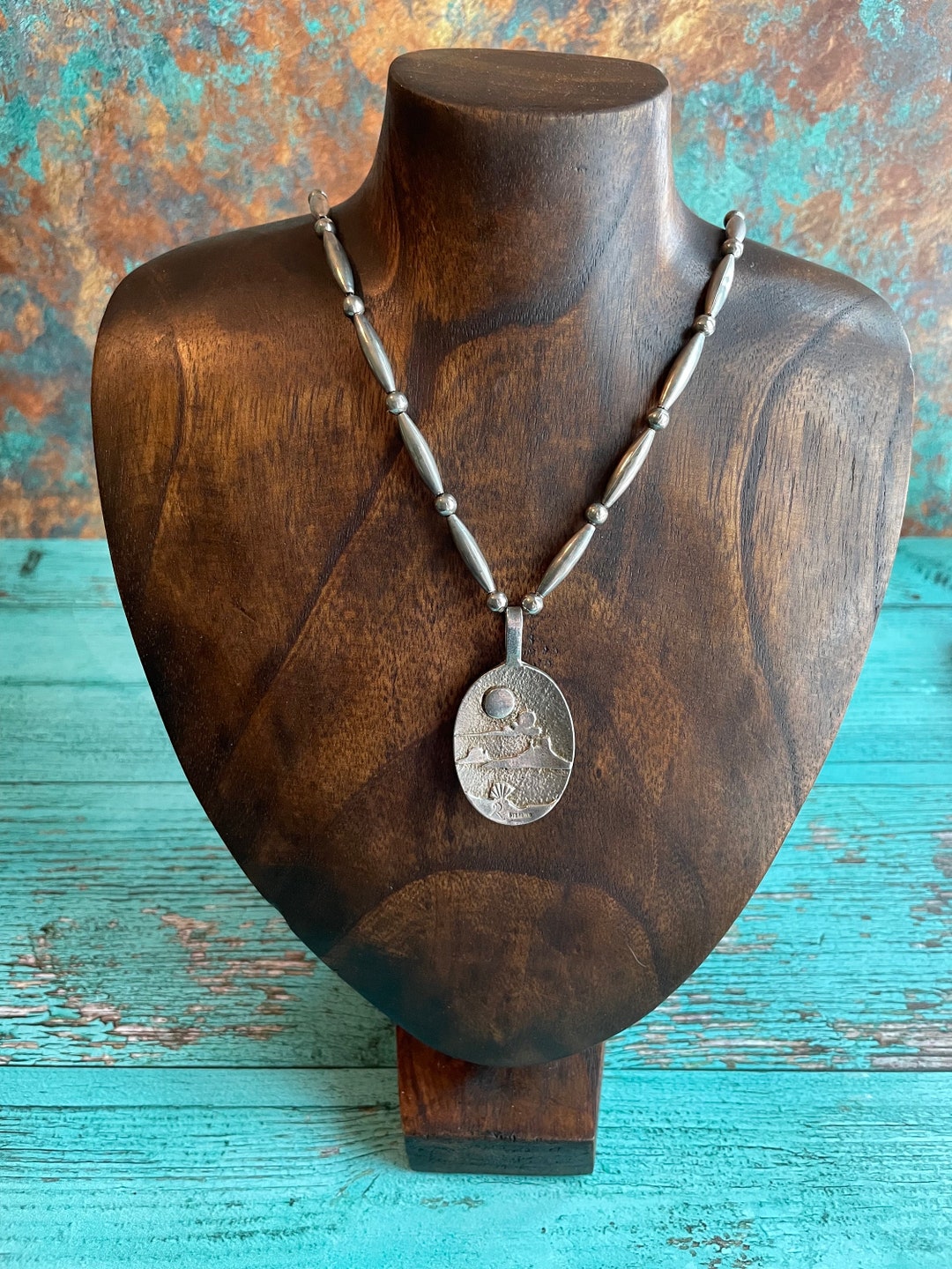 Sterling Silver Hopi Double Sided Picture Pendant With Sterling Melon ...