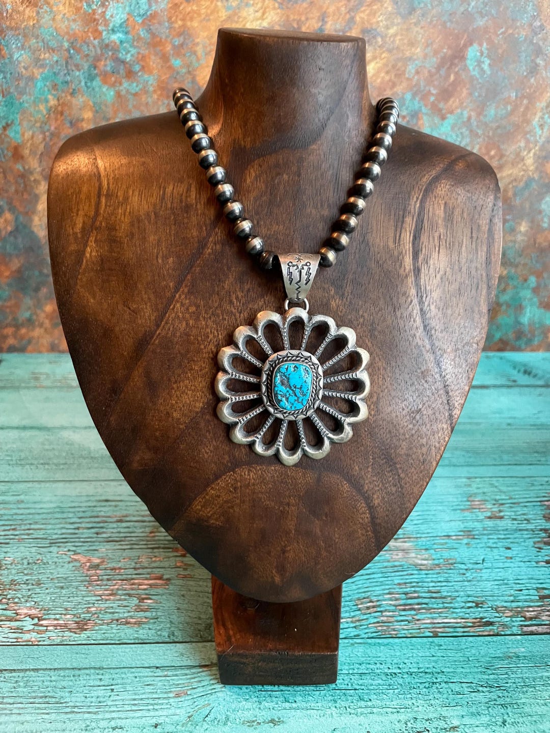 Navajo Ronald Tom Signed Big Sterling Silver and Turquoise Sandcast ...