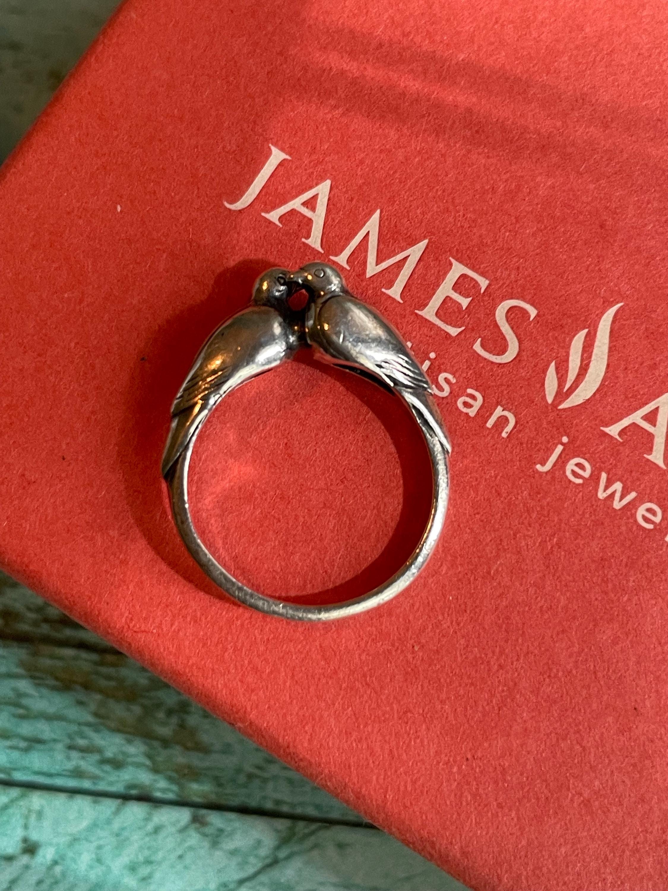 James Avery Retired and Very Rare Sterling Lovebirds Band Ring with Box
