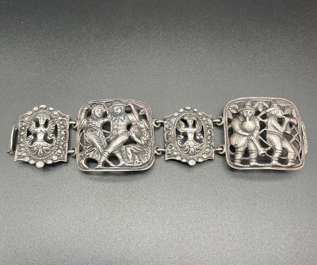 Old Cini Guglielmo Sterling Silver Pictorial Panel Bracelet Antique so ...