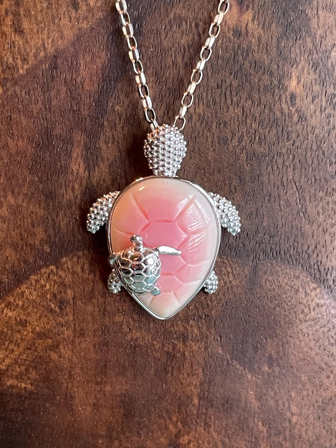 Sterling Silver and Pink Conch Turtle Pendant for Necklace - Etsy