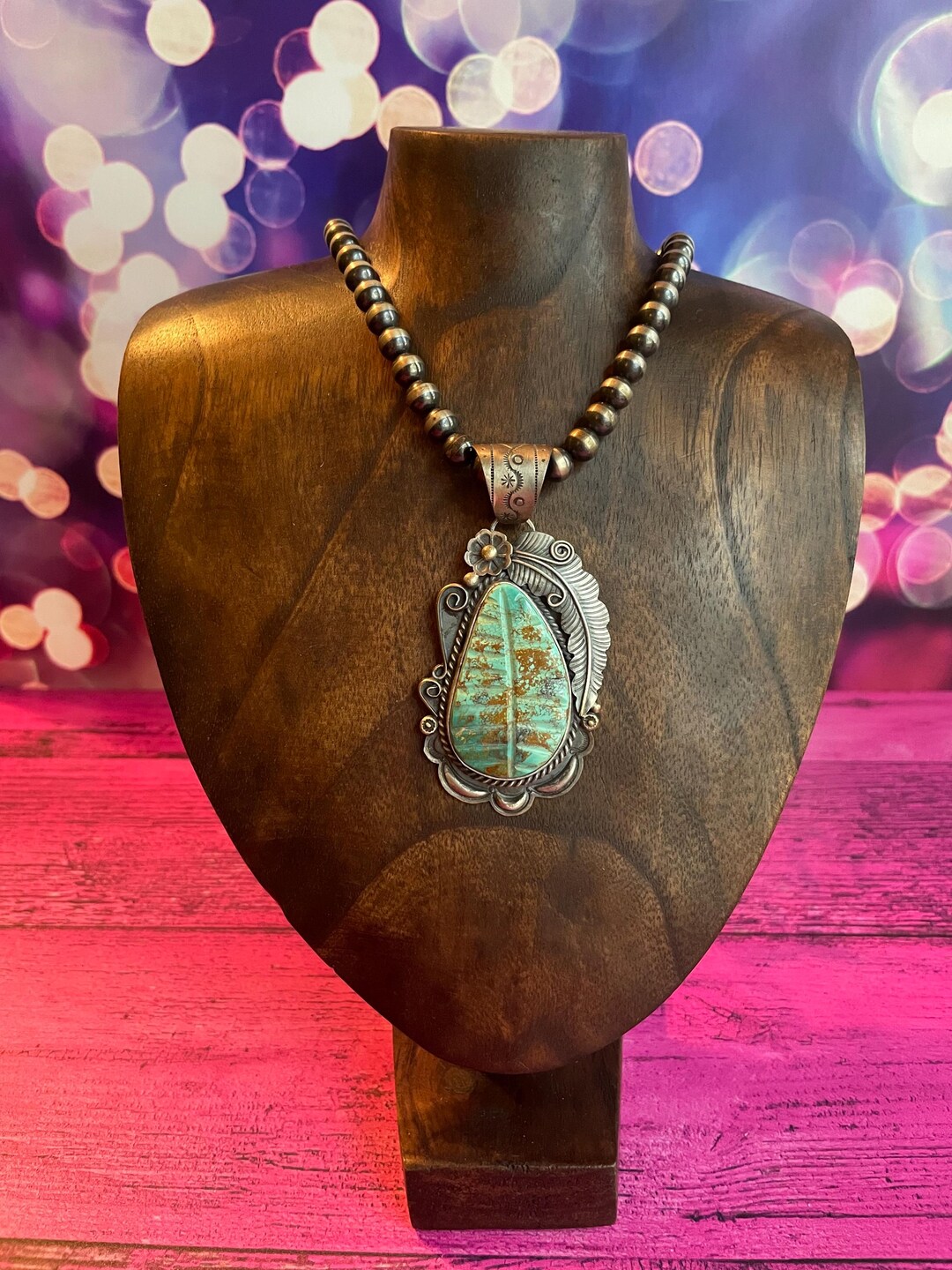 Navajo Ronald Tom Signed Big Sterling Silver and Carved Turquoise ...