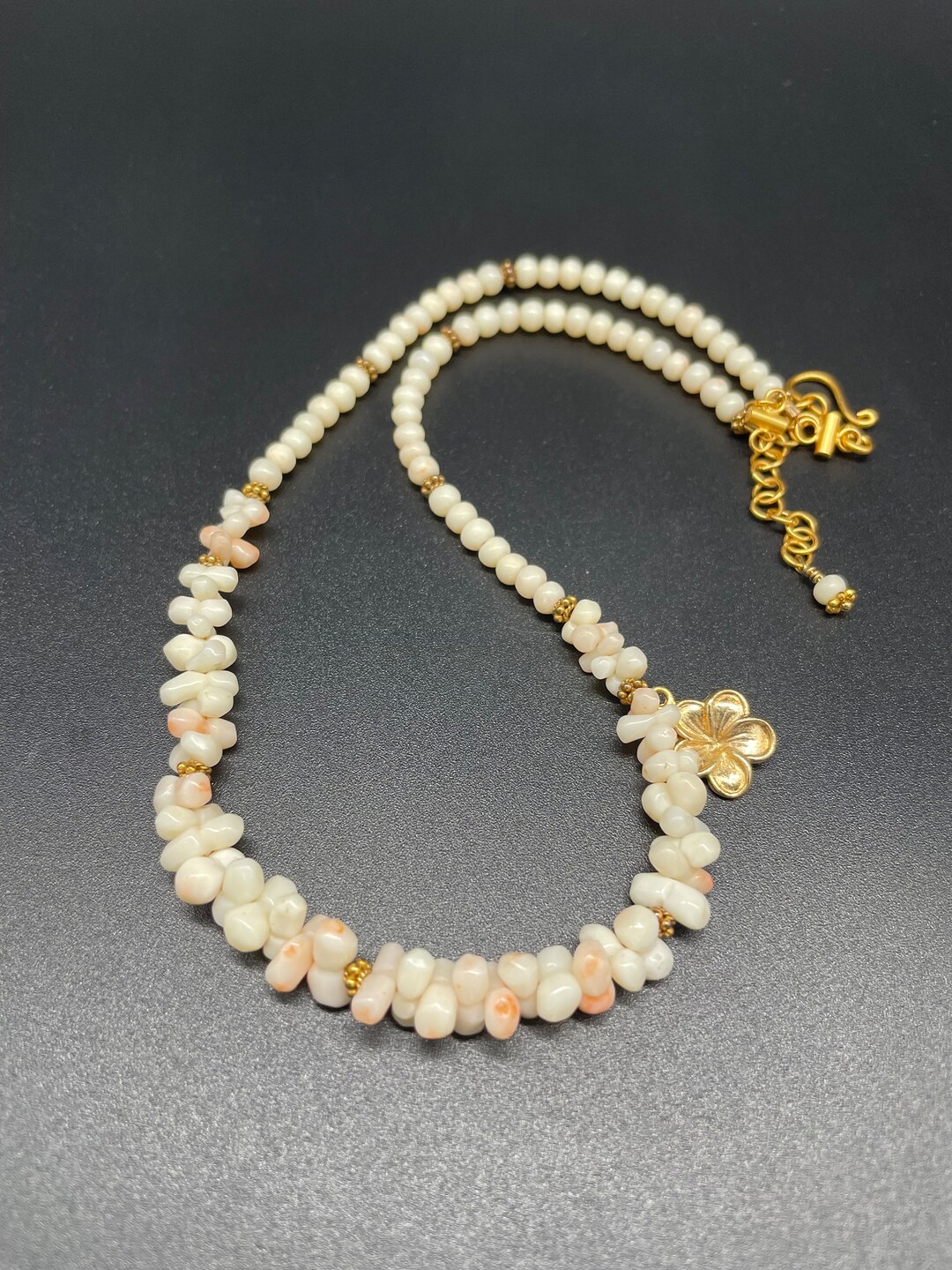 Angel Skin Coral and Gold Vermile Over Sterling Artisan Necklace With ...