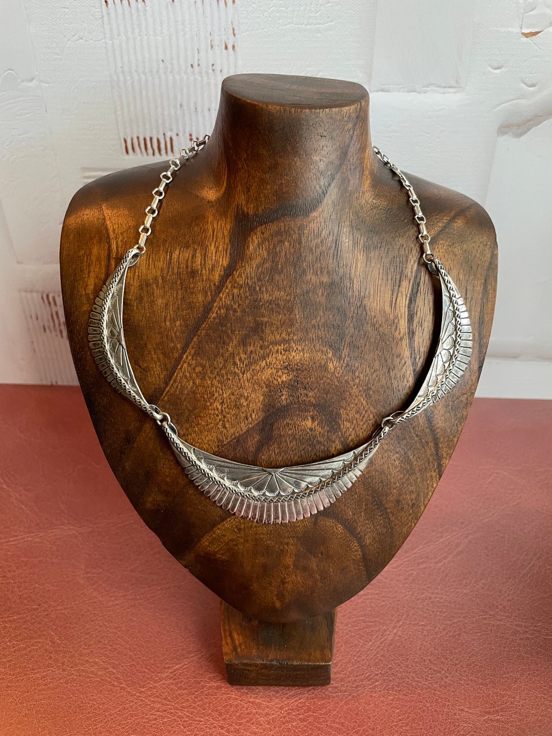 Navajo Adam & Rita Teller De Chelly Signed Sterling Silver Bib Necklace ...