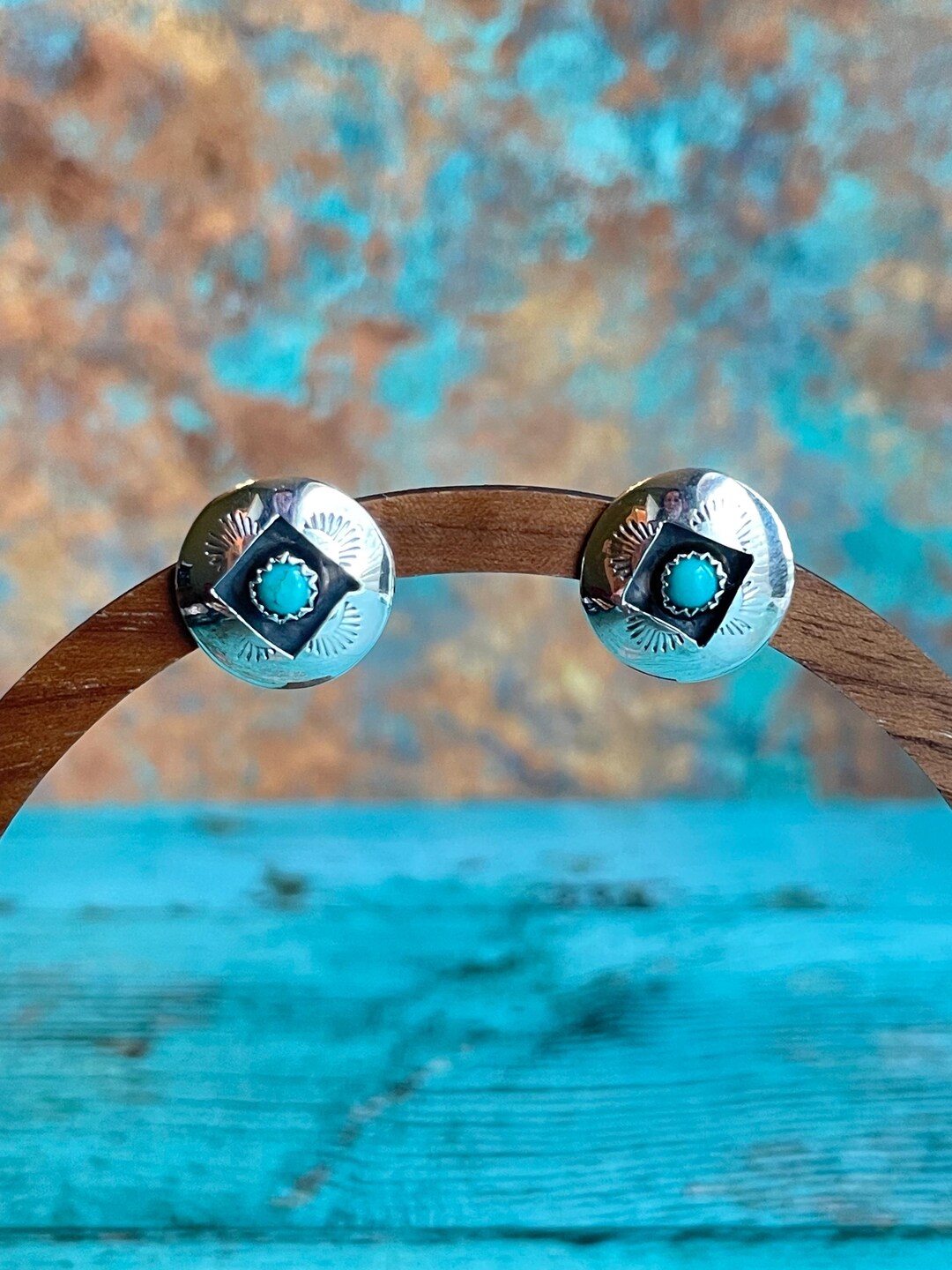 Sterling Silver & Turquoise Native American Shadow Box Stud Earrings - Etsy