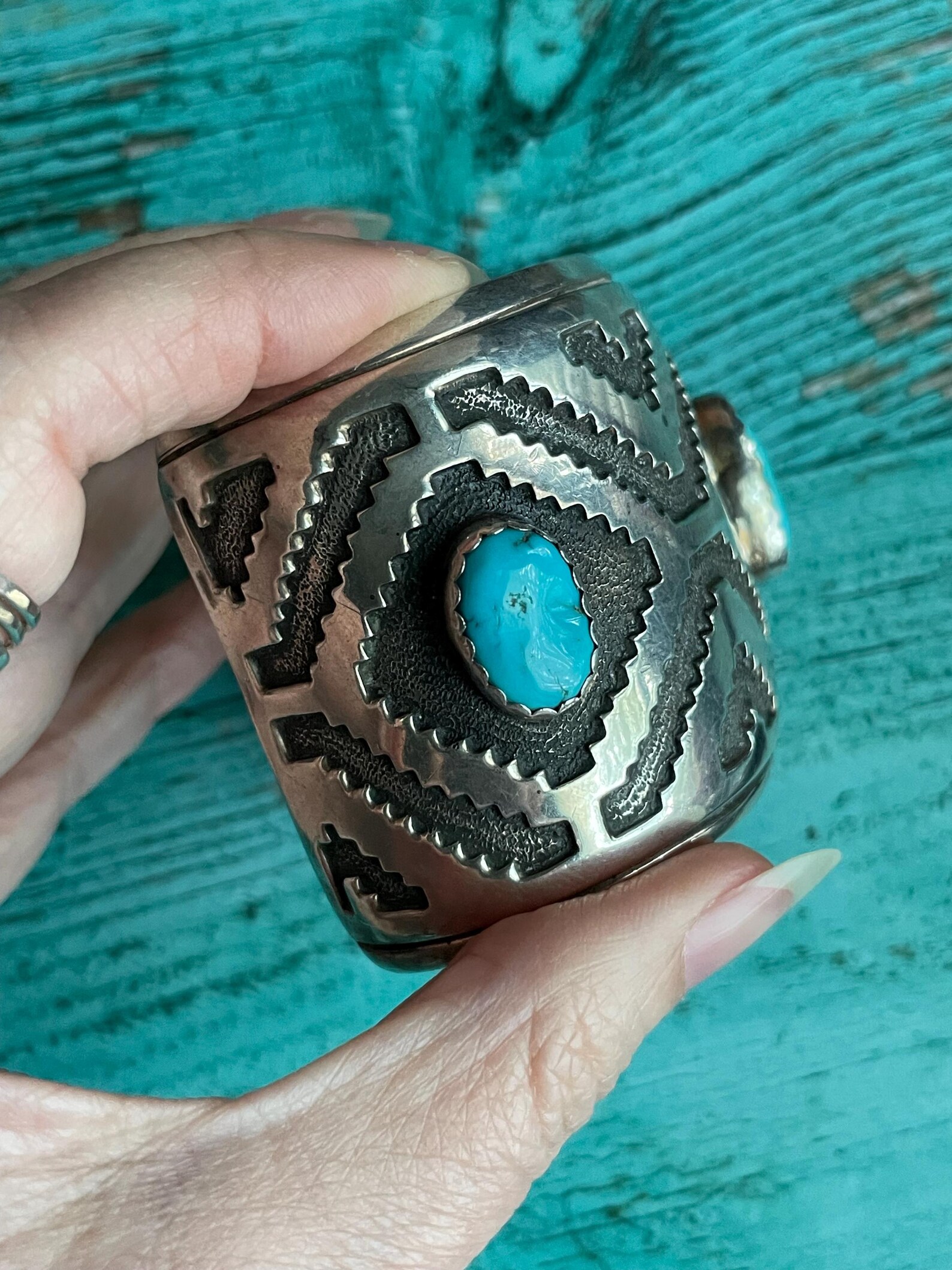 Heavy Ronnie Hurley Signed Handmade Navajo Sterling Silver and Kingman ...