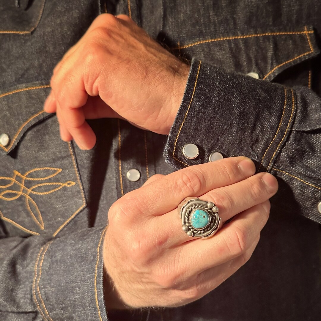 Big Native American Sterling Silver & Blue Turquoise Mens Ring Vintage ...