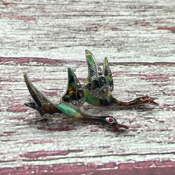 Vintage Enamel Sterling Silver Brooch - Etsy