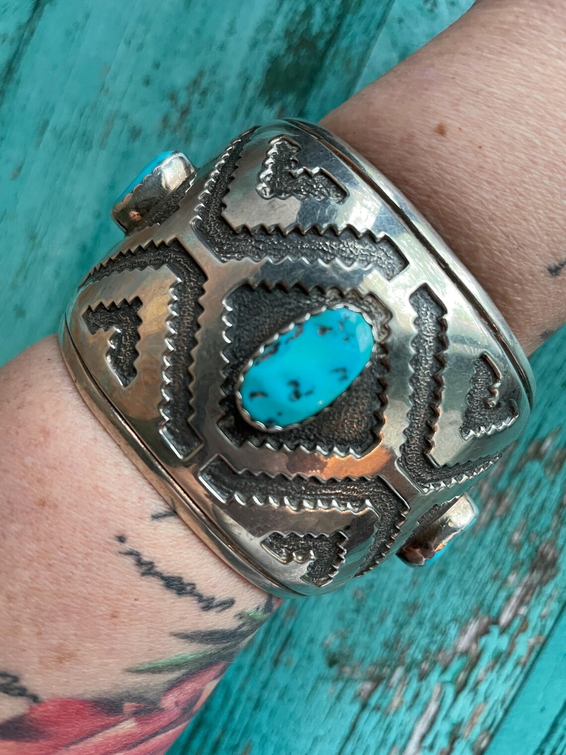 Heavy Ronnie Hurley Signed Handmade Navajo Sterling Silver and Kingman ...