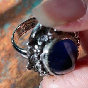Vintage Whiting & Davis Silver Tone and Blue Statement Ring - Etsy