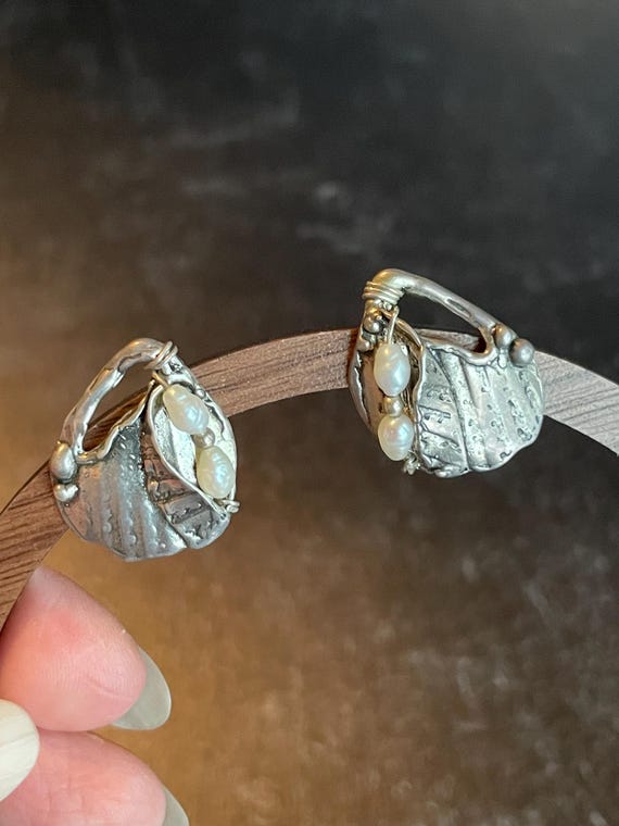 Artisan Sterling Silver and Pearl Post Earrings - Gem