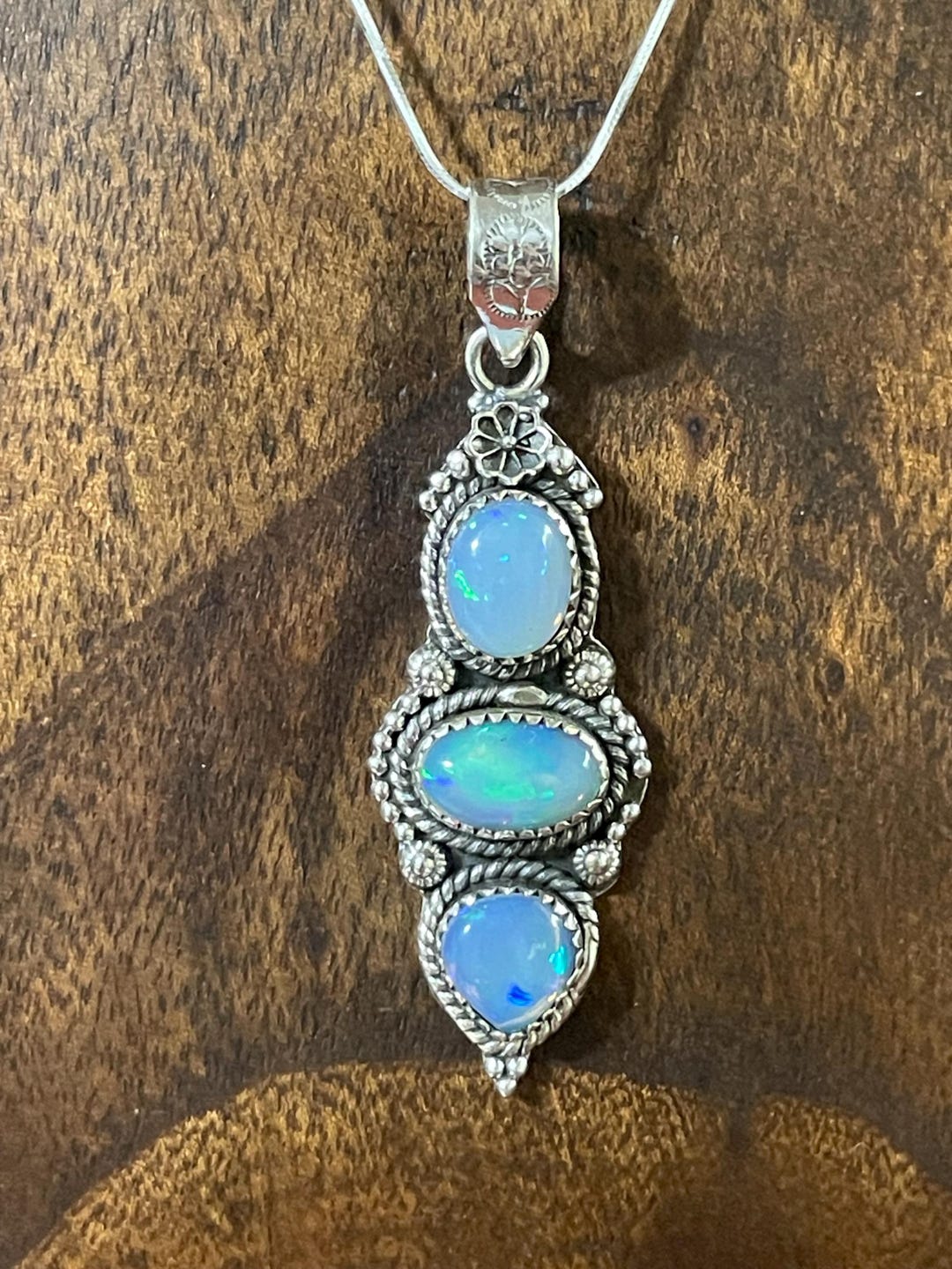 Wow Natural Opal and Sterling Silver Pendant Necklace Stunning Color ...