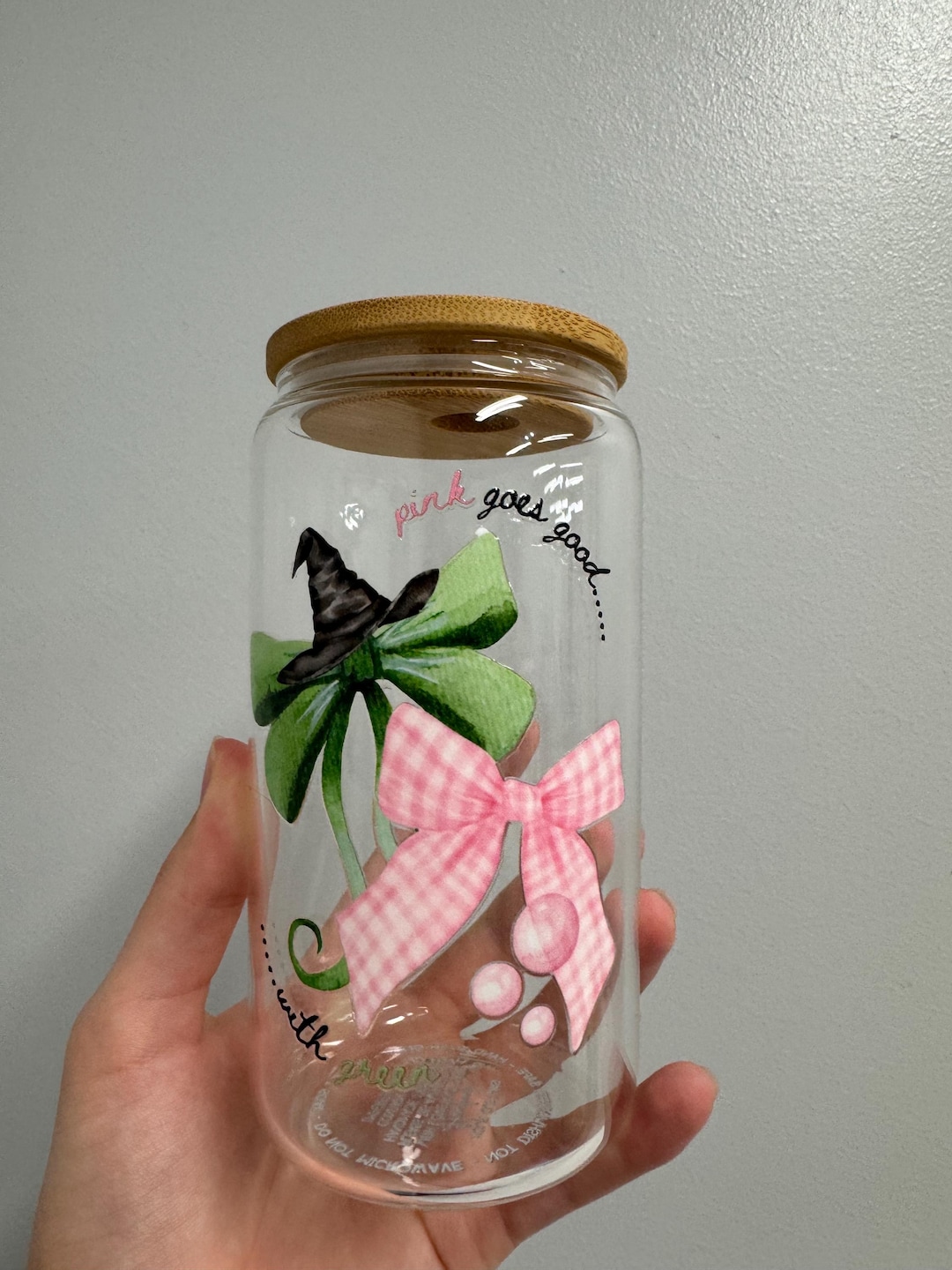 Pink Goes Good With Green Wicked 16oz Glass Cup, Wicked Glass Can ...