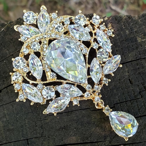 Extra Large Gold Crystal High Quality Rhinestone Drop Brooch - Etsy