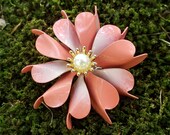 Coral Brooch Salmon Pink Orange Enamel Flower Pin Coral Flower | Etsy