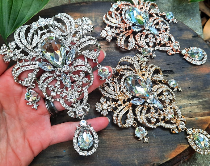 Huge Rhinestone Embellishment Silver Gold or Rose Gold Tone Flat Back ...