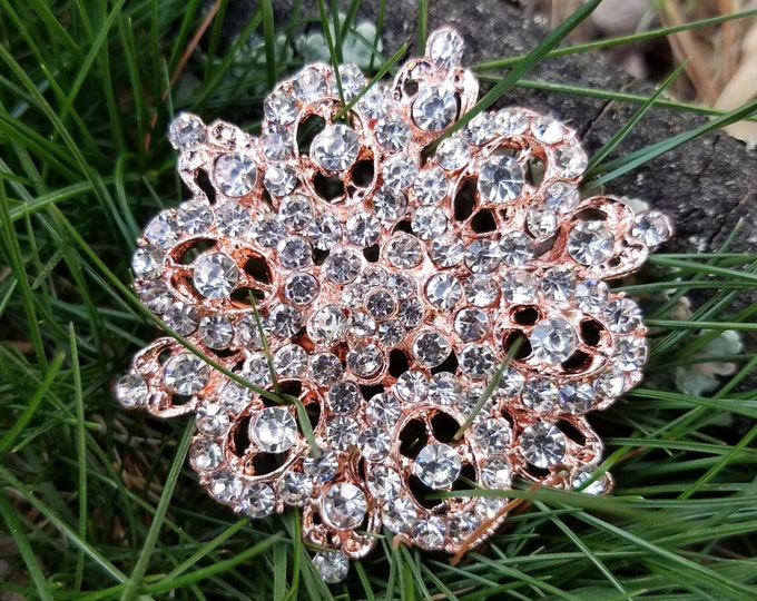 Large Bright Rose Gold Tone Rhinestone Flatback Embellishment or Pin ...