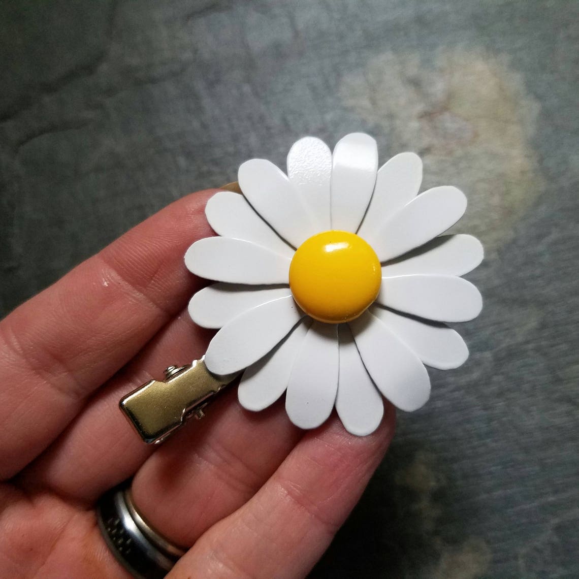 White and Yellow Daisy Hair Clip Enamel Flower Alligator Clip - Etsy
