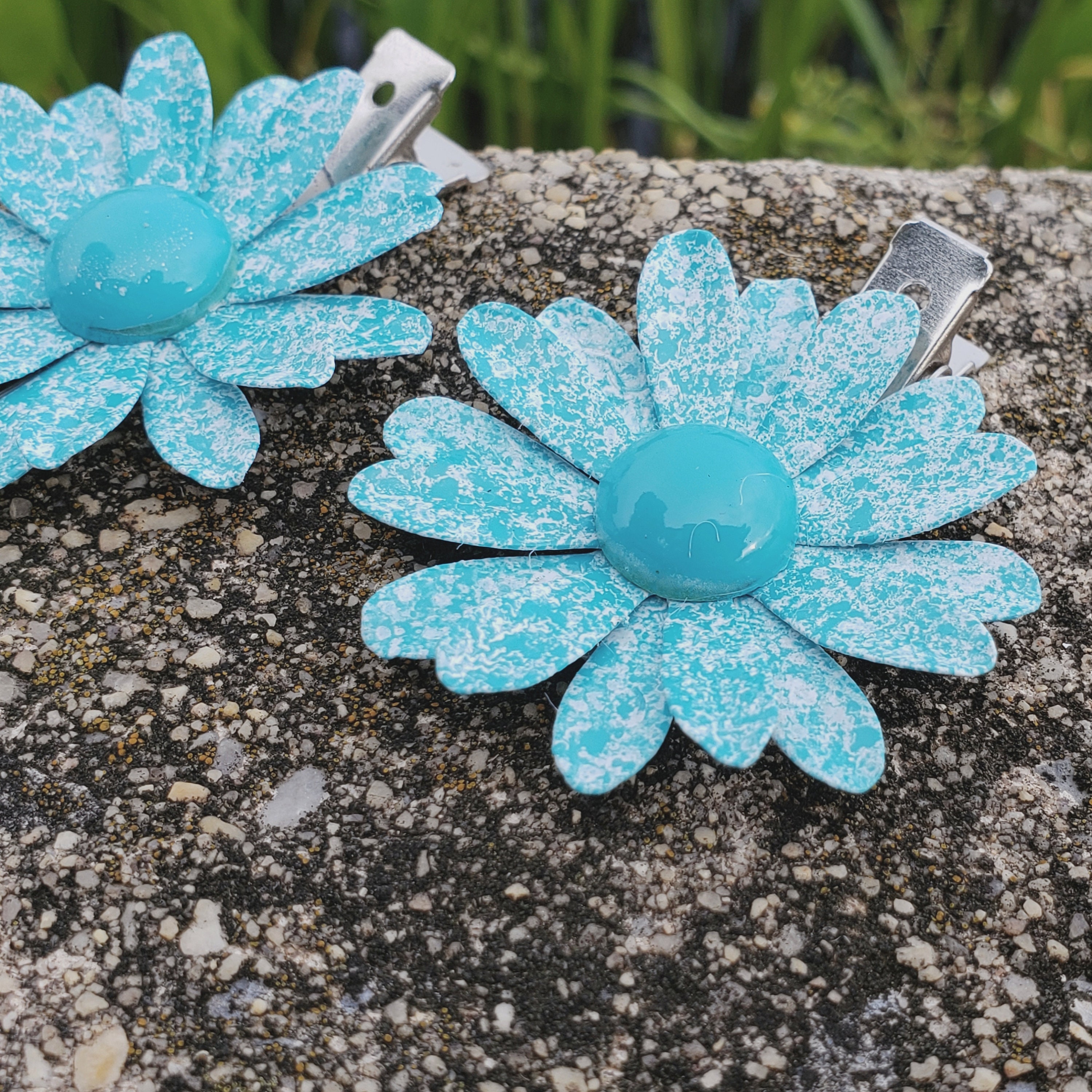 Blue Metal Flower Hair Clip Set Enamel Flower Alligator Clip Turquoise ...