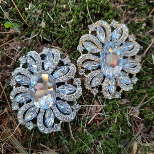 Long Rhinestone Embellishment Pin Silver Rhinestone Brooch Big - Etsy